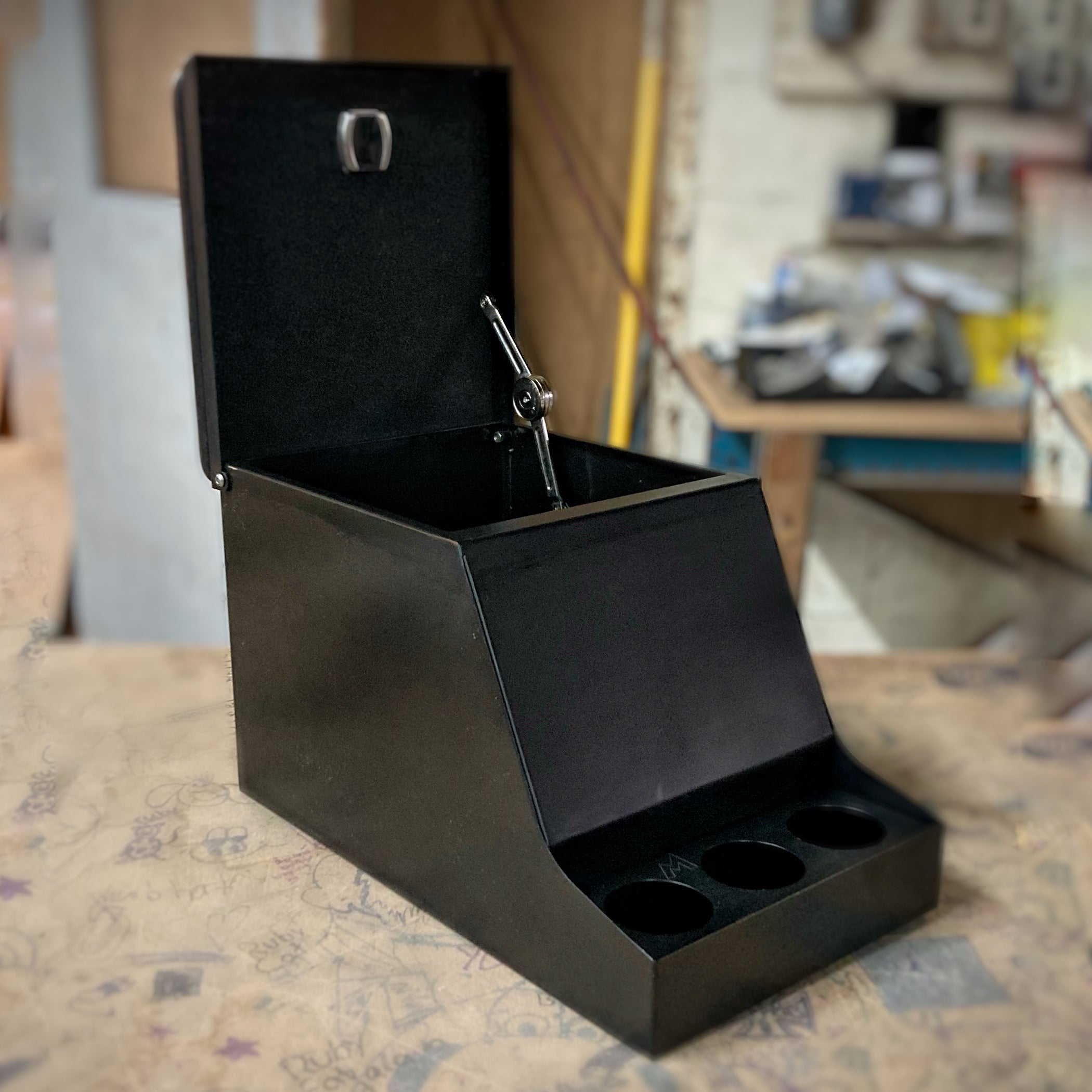 Terrafirma Security Metal Cubby Box w/Cup Holders Black — 3 Brothers ...